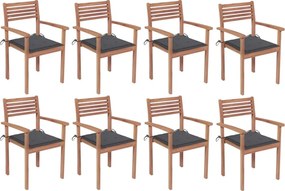 vidaXL Stohovatelné zahradní židle s poduškami 8 ks masivní teak [3072601] Barva: Modrá