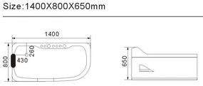 BPS-koupelny Hydromasážní vana HYD-LE796R 140x80 PRAVÁ bez ohřevu vody