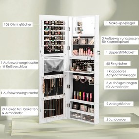 Costway Šperkovnice s celoplošným zrcadlem a 3-barevnými světly na stěnu/dveře
