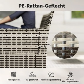 2místná ratanová zahradní pohovka PE ratanová venkovní pohovka na terasu s polštářem, protiskluzové rohože, ocelový rám, světle šedá barva