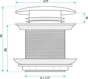 Rea Rea, univerzální vanová odtoková zátka typu Click-Clack 6cm, bez přepadu, chromová, REA-W2013