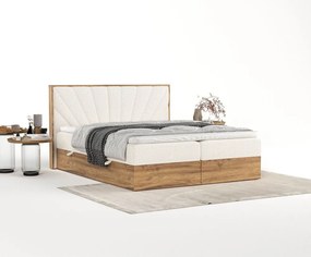 Boxspring postel s úložným prostorem v krémovo-přírodní barvě 200x200 cm Asahi – Maison de Rêve
