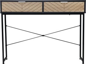 HOMCOM Úzký konzolový stůl s 2 zásuvkami, vyřezávaný design, moderní styl pro předsíň, obývací pokoj, ložnici 100x30x75 cm Černá a dub | Aosom