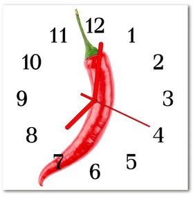 Skleněné hodiny čtvercové Chilli pepř 30x30 cm