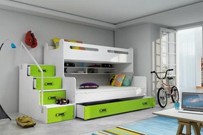 BMS Group Dětská multifunkční postel se schůdky s úložným prostorem MAX 3 200x120 zelená Zelená