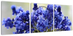 Obraz kytice modrých květů (s hodinami) (90x30 cm)