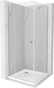 Mexen Roma Duo, sprchový kout s 2-křídlými dveřmi 100 (dveře) x 100 (dveře) cm, 6mm čiré sklo, chromový profil + slim sprchová vanička 5cm bílá, 854-100-100-01-02-4010
