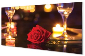 Obraz na skle Rose svíčka brýle 100x50 cm