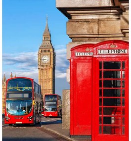 Třídílná vliesová fototapeta Big Ben a londýnská telefonní budka, rozměr 225x250cm, MS-3-0018