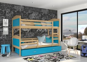 BabyBeds Dětská patrová postel s úložným prostorem MATYÁŠ borovice Velikost postele: 200x90 cm, Barva šuplíku: Růžová