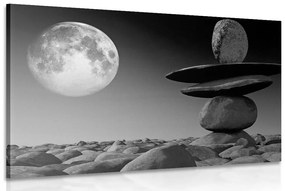 Obraz skládané kameny v měsíčním světle v černobílém provedení - 120x80 cm