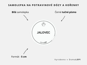 JALOVEC - omyvatelná samolepka na kořenky, výběr rozměrů Ø 5 cm / 5 x 5 cm / 6 x 8 cm | DomaLEP tvar: KOLEČKO, barva: BÍLÁ - ČERNÉ písmo, velikost: Ø 5 cm - tučné písmo
