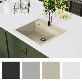 vidaXL Marketos Kuchyňský dřez s přepadem béžový žula