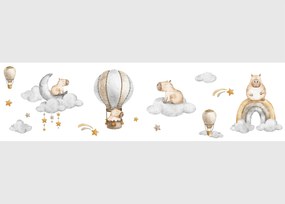 Dětská samolepící bordura na zeď Roztomilá Akvarelová Kapybara | 5 m x 13.8 cm | DWBD8535