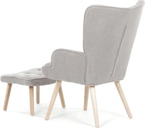 Relaxační křeslo ušák s podnožkou RENI - šedá látka bouclé