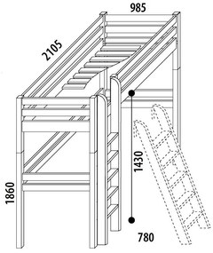 Dětská postel - horní spaní DOMINO D907, masiv smrk