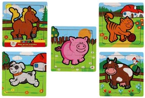Teddies Mini puzzle dřevěné 9 dílků Moje první zvířátka pro nejmenší 15x15x0,8cm 6 druhů MPZ 12m+
