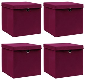Úložné boxy s víky 4 ks tmavě červené 32 x 32 x 32 cm textil