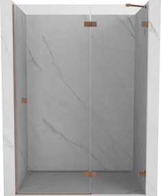 Mexen Lunar, výklopné sprchové dveře pravé 135 cm, 8mm čiré sklo, měděný matný profil, 834-135-000-65-00-P