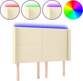Čelo postele s LED krémové 147 x 16 x 118/128 cm umělá kůže 3123860