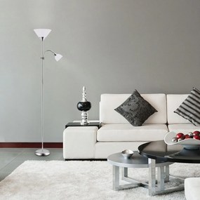 Rabalux Chromová stojací lampa Action s bílými stínidly pro žárovky E27+E14 4064