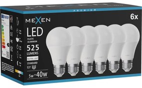 Mexen Nova 6x LED žárovka E27, A60, 5W, Neutrální - 4000K, 525 lm - L100-E27-0540-01x06