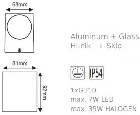 ACA Lighting Zahradní nástěnné svítidlo VITA max. 35W/GU10/230V/IP54, tmavě šedé
