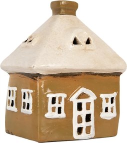 Hnědý keramický svícen na čajovou svíčku domek Village - 12*9*14 cm