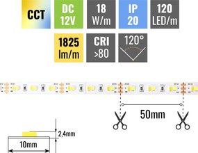 LED Solution CCT LED pásek 18W/m 12V bez krytí IP20 078071