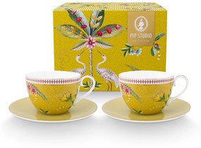 Pip Studio La Majorelle sada 2ks šálků s podšálky 280ml, žlutá (sada 2 cappuccino hrnků v dárkovém balení)