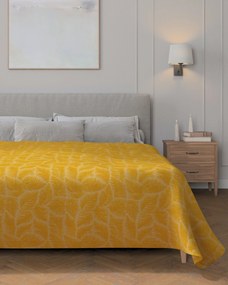Přehoz na postel 220x260 cm barva žlutá látka pletený vzor, vzorované