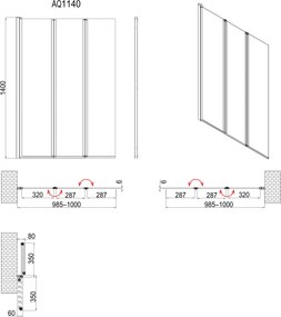 Aqualine Vanda AQ1140 vanová zástěna skládací 100 x 140 cm