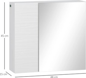 Koupelnová zrcadlová skříňka kleankin z dřevotřísky a skla se 4 nastavovacími policemi a nástěnným designem, 48x15x45 cm, bílá