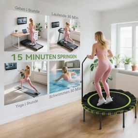 SPORTNOW Fitness trampolína s nastavitelnou rukojetí, sportovní trampolína do interiéru i exteriéru, ocel, plast, zelená A71-059V02GN