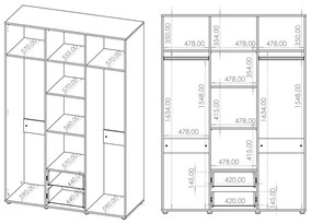 MAXIONE c | šatní skříň SZ3D2SZ MX-12 se zrcadlem | 150 cm | černá mat