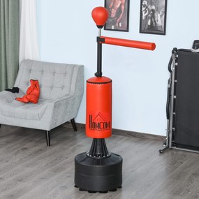 HOMCOM 3-dílná sada boxovacího pytle se stojanem, pumpou a rukavicemi 88 x 48 x 155-205 cm černá červená pro efektivní trénink boxu | Aosom.de
