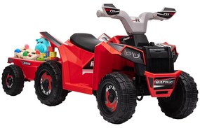 HOMCOM Prodám elektrickou čtyřkolku, s přívěsem, rychlost vpřed a vzad, oděruvzdorná kola, kovová, pro 1,5-3 roky, nosnost 25 kg, červená| Aosom