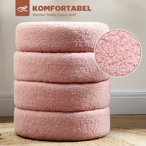 HOMCOM Taburet, kulatý, teddy fleece, do 120 kg, Φ40x45H cm, růžová