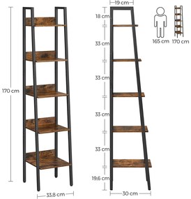 Regál TAYLOR 5 polic 170x33,8 cm, rustikálně hnědý