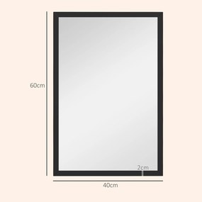 HOMCOM Obdélníkové Zrcadlo na Zeď 60 x 40 cm, Černý Dřevěný Rám, Ideální do Koupelny, Obývacího Pokoj nebo Ložnice