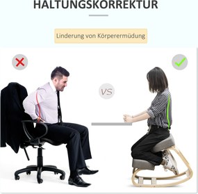 Ergonomická klečící židle Vinsetto z březového dřeva, židle pro správné sezení s paměťovou pěnou a polyesterovým polstrováním pro domov i kancelář, š…