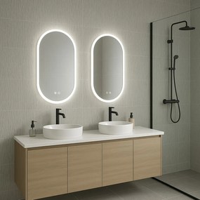Erga Demi, oválné LED zrcadlo 60x90cm, 3 barvy světla, přední osvětlení, topná podložka proti zapaření, ERG-V01-Demi-6090-CL