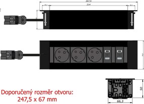 IBConnect Vestavná zásuvka INTRO černá - různé konfigurace Konfigurace elektrozásuvky: 3x230V