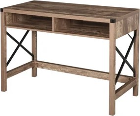 HOMCOM psací stůl v industriálním designu, velká pracovní deska, 2 přihrádky, černý kov, dřevotříska, dřevooptika s pruhováním hnědá