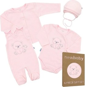 Kojenecká soupravička do porodnice New Baby Sweet Bear růžová, vel. 56 (0-3m)