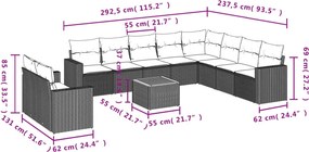 11dílná zahradní sedací souprava s poduškami šedá polyratan 3224198