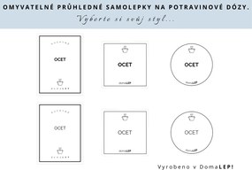 OCET - omyvatelná samolepka na dózu, výběr rozměrů Ø 5 cm / 5 x 5 cm / 6 x 8 cm | DomaLEP tvar: KOLEČKO, barva: PRŮHLEDNÁ - ČERNÉ písmo, velikost: Ø 5 cm - tučné písmo