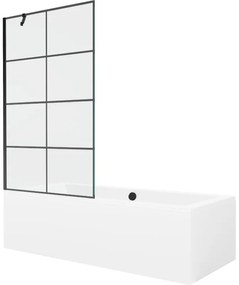 Mexen Cube obdélníková vana 180 x 80 cm s opláštěním a jednokřídlou zástěnou 100 cm, černý vzor - 550518080X9510007077