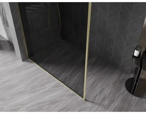 Mexen Kioto-F, sprchová zástěna s rámem 130 x 202 cm, 8 mm šedé sklo, zlatý matný profil, 800-130-104-55-40