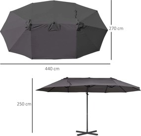 Sluneční deštník Outsunny XXL Dvoupodlažní Oválný 445x270cm S Bočním Stojanem a Kličkou do Zahrady